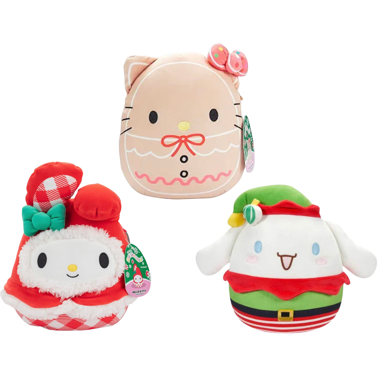 Squishmallow 8 Inch Sanrio Christmas Set of 3 - Hello Kitty, My Melody ...